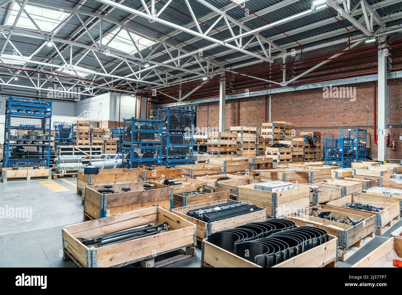 Distribution warehouse or logistic center with goods and cargos in ...