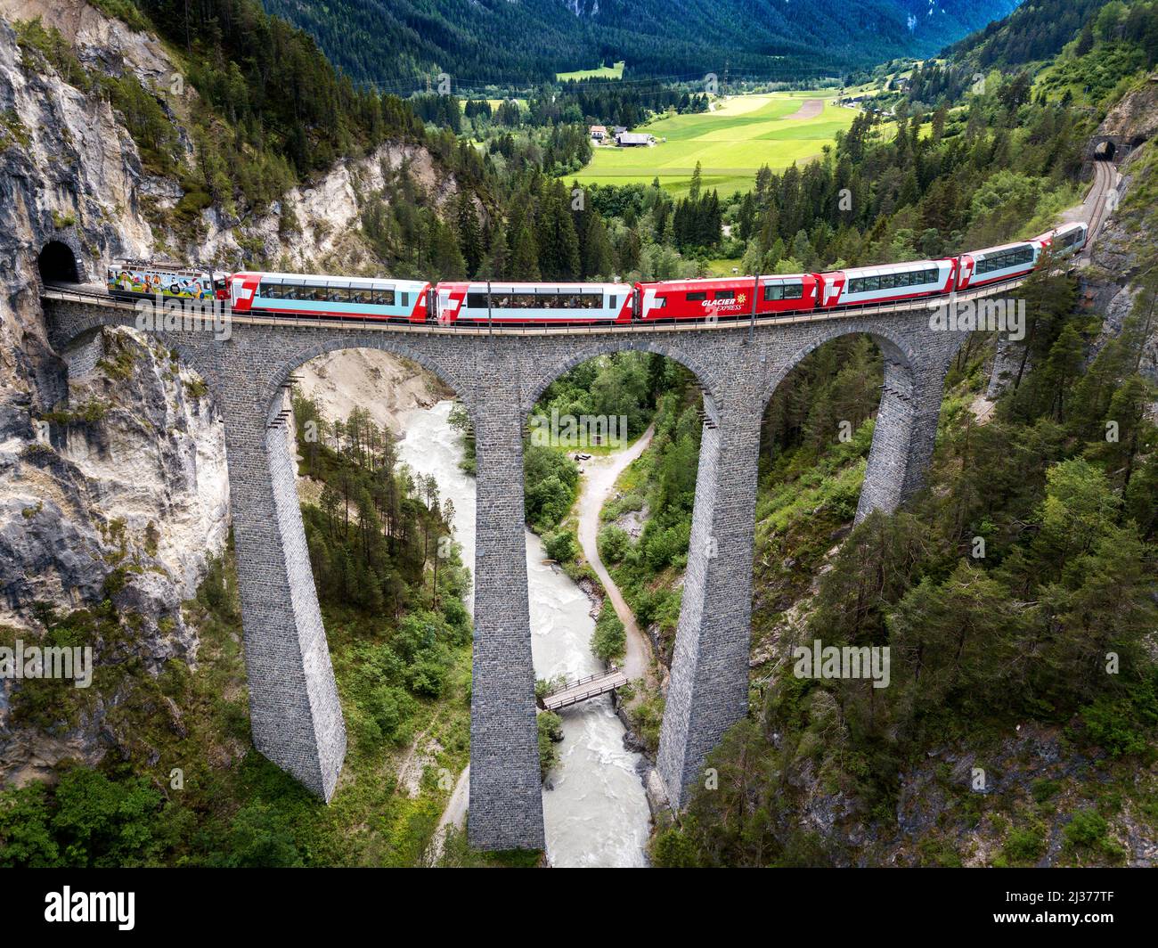 Glacier Express at the Landwasser Viaduct at Swiss Alps, Filisur ...