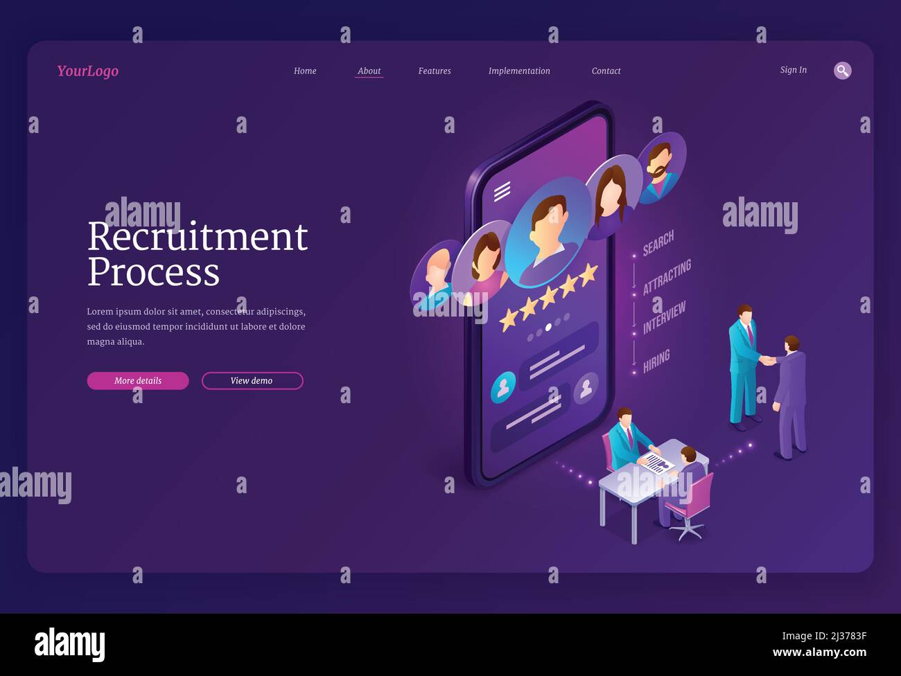 Recruitment process isometric landing page. Hiring agency, human ...