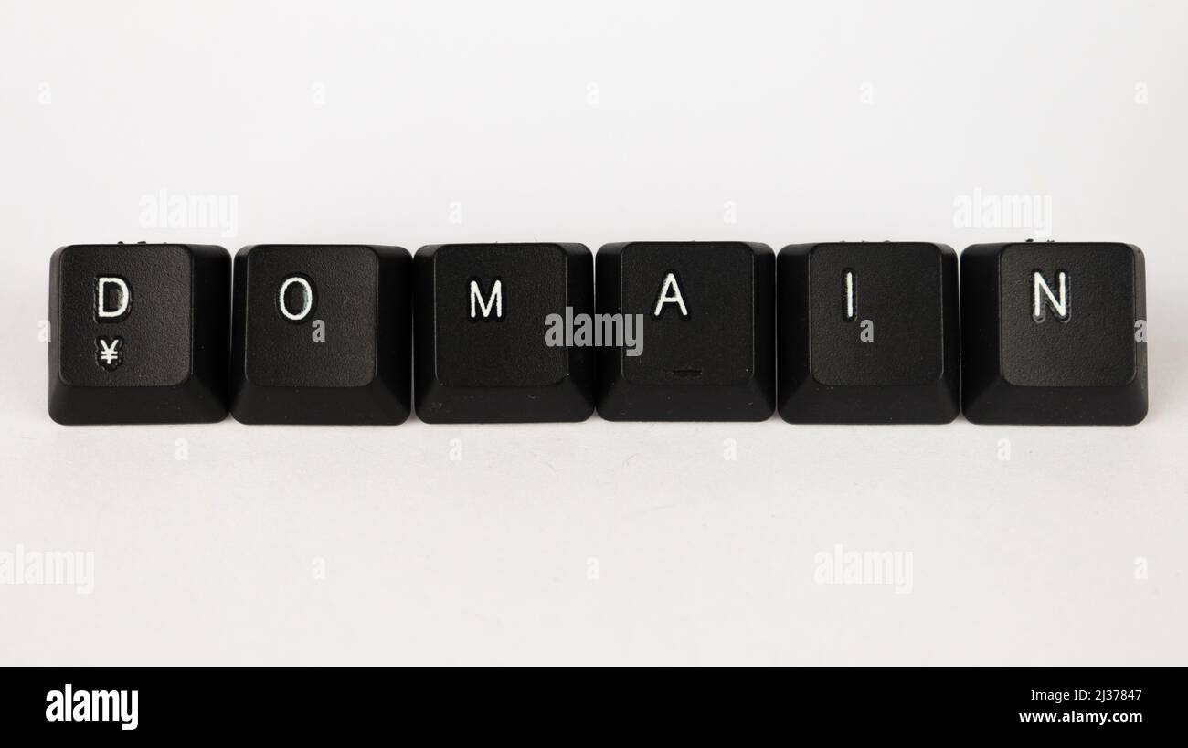 Domain text created with keyboard keys isolated on white background ...