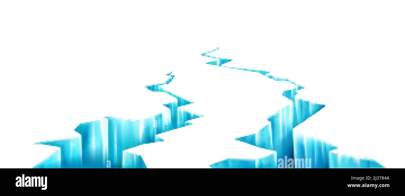Broken ice, deep crack in frozen surface. Breaks in glacier in ...