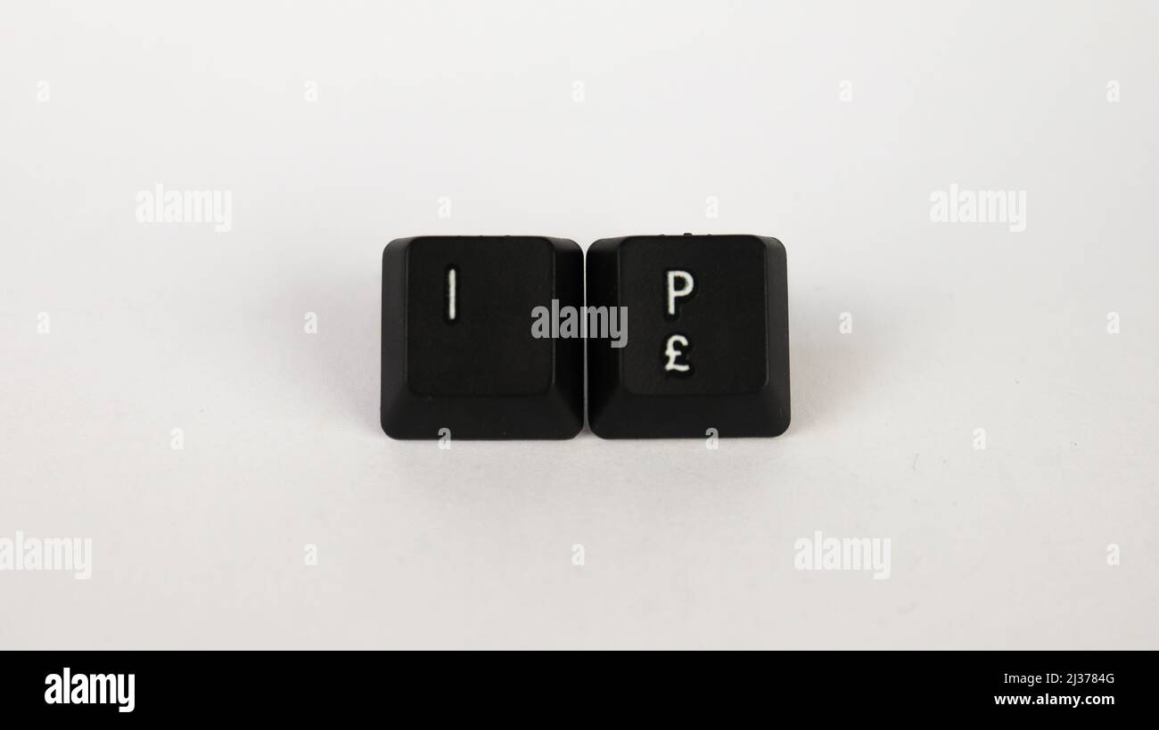IP text created with keyboard keys isolated on white background, white ...