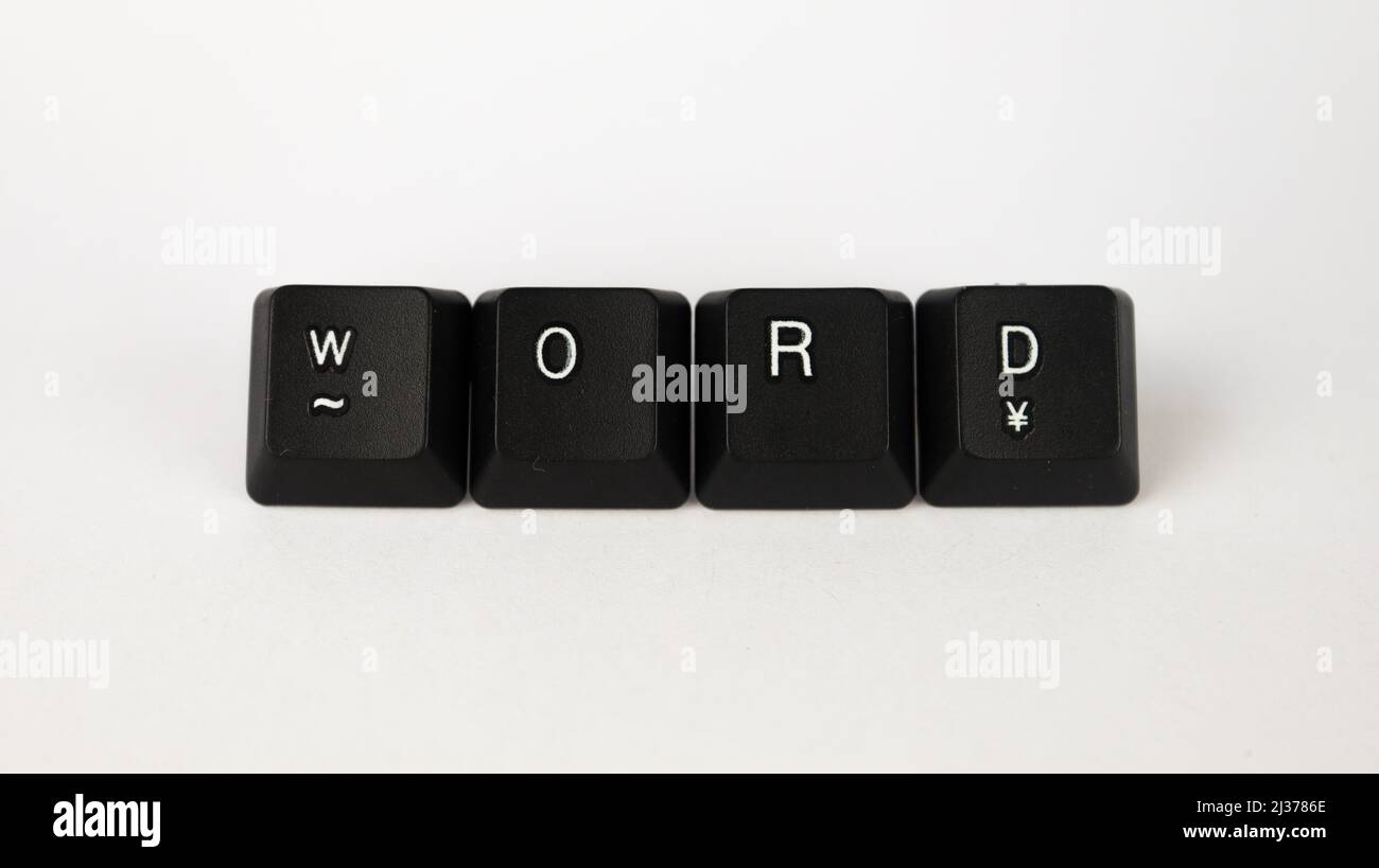 Word text created with keyboard keys isolated on white background ...