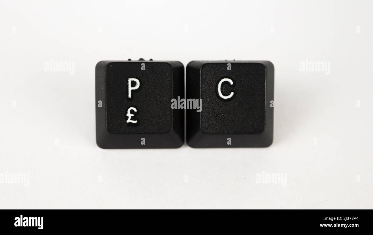 PC text created with keyboard keys isolated on white background, white ...