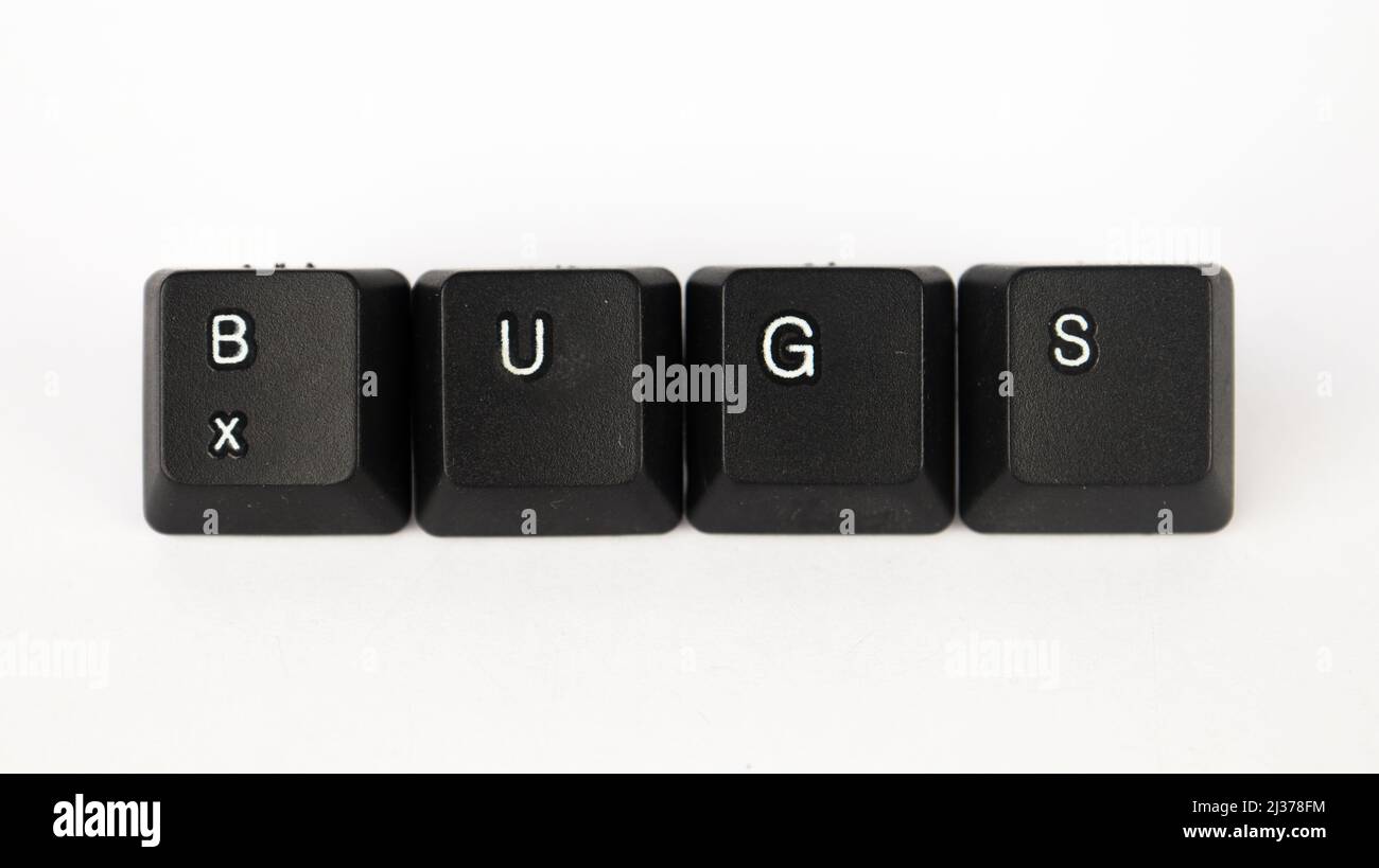 Bugs text created with keyboard keys isolated on white background ...