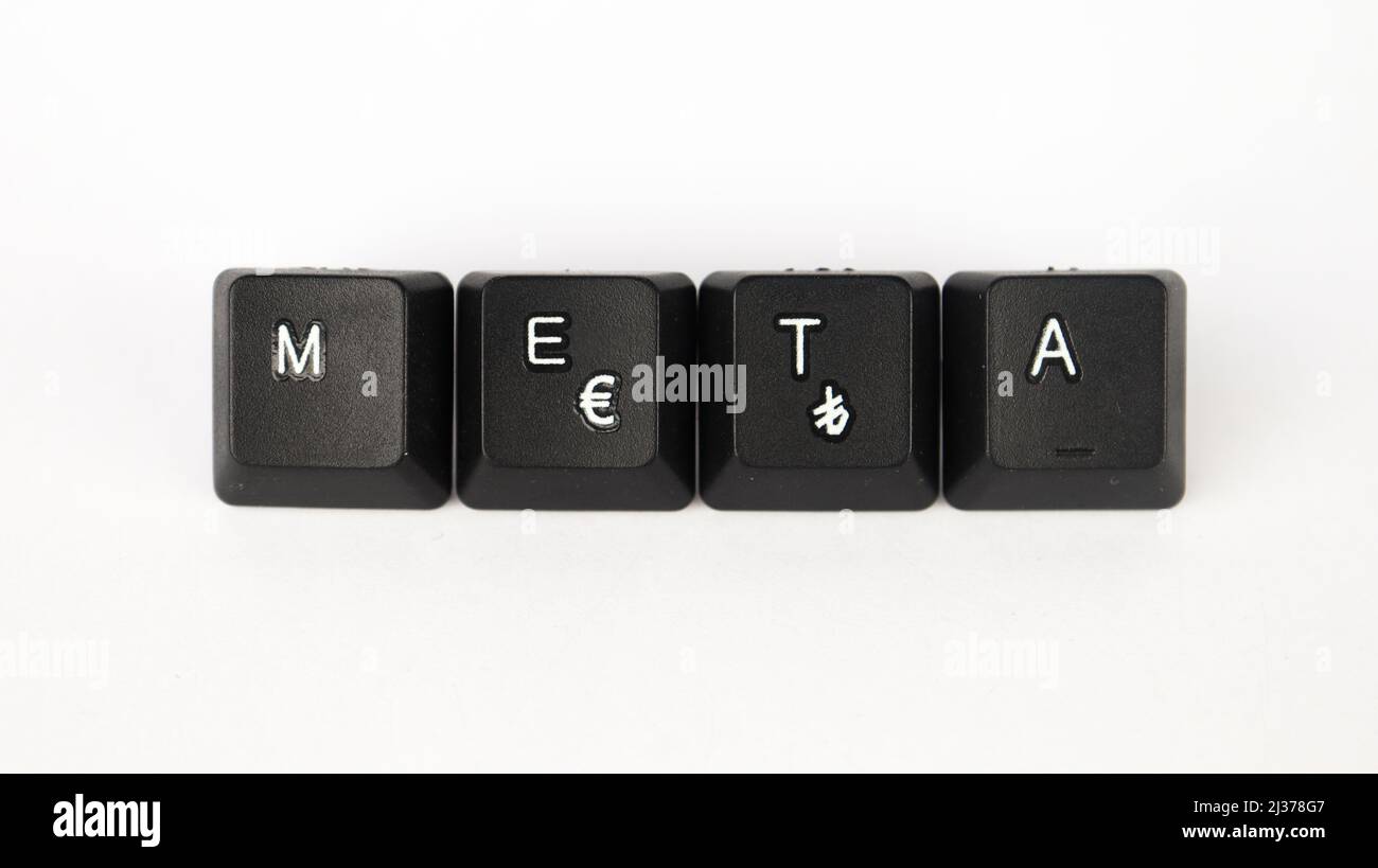 Meta text created with keyboard keys isolated on white background ...