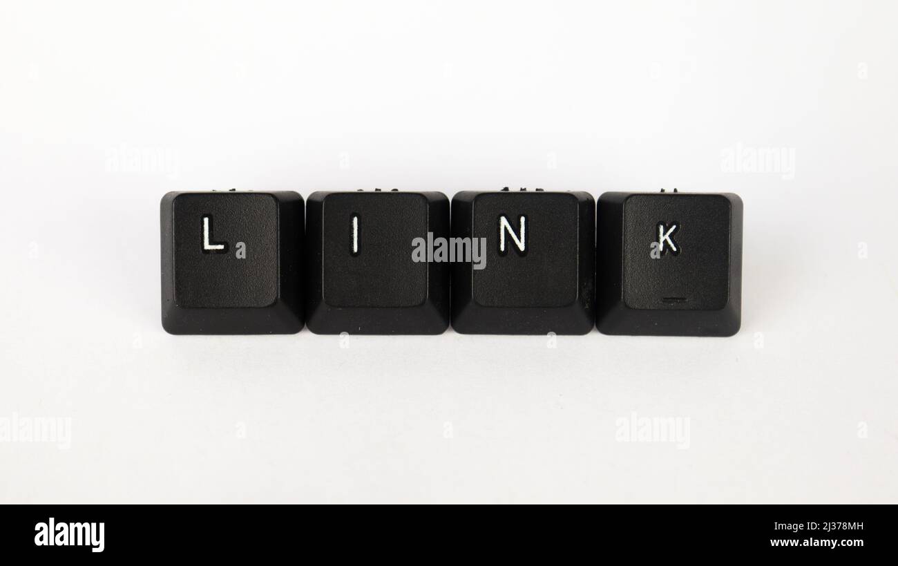 Link text created with keyboard keys isolated on white background ...