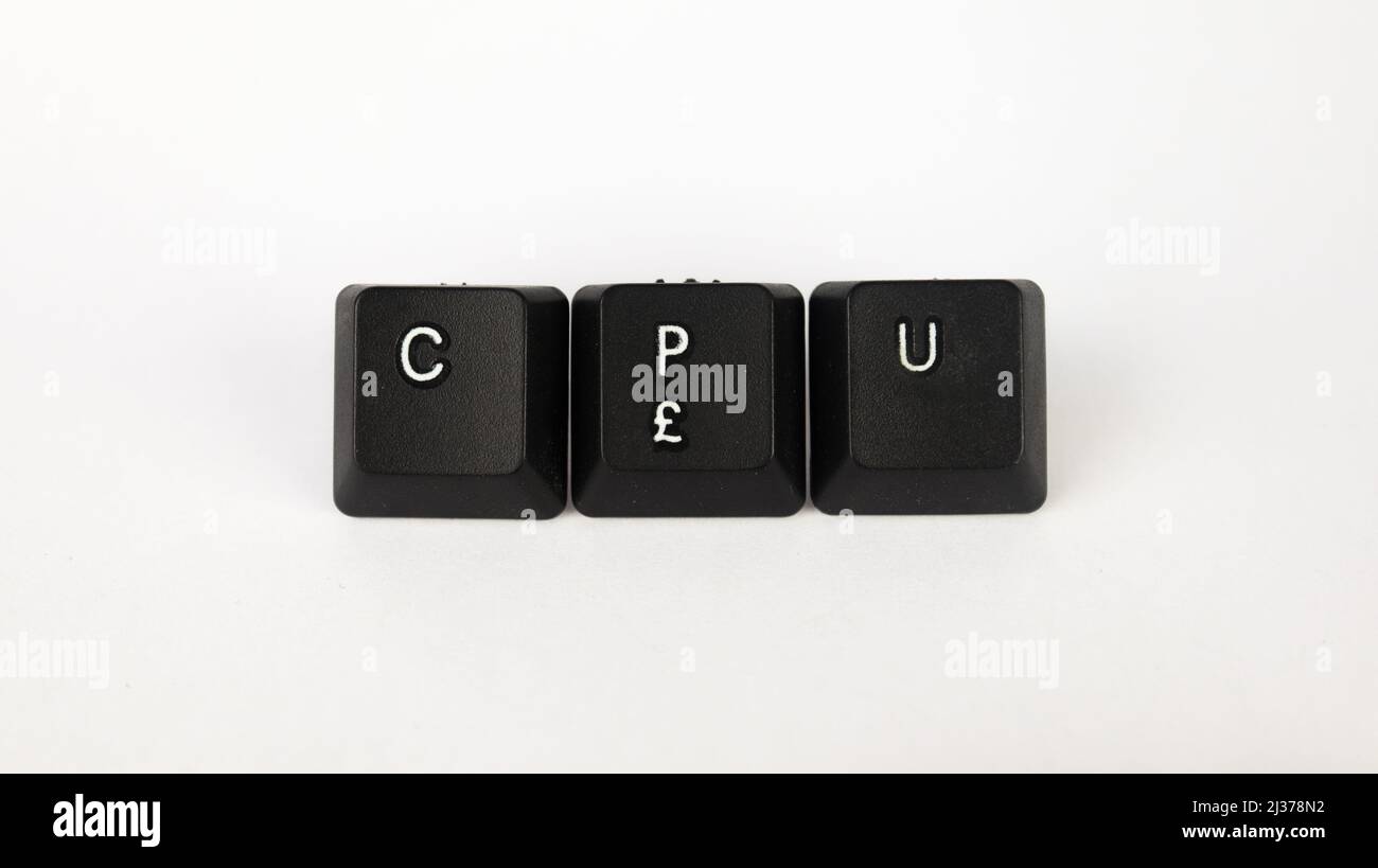 CPU text created with keyboard keys isolated on white background, white ...