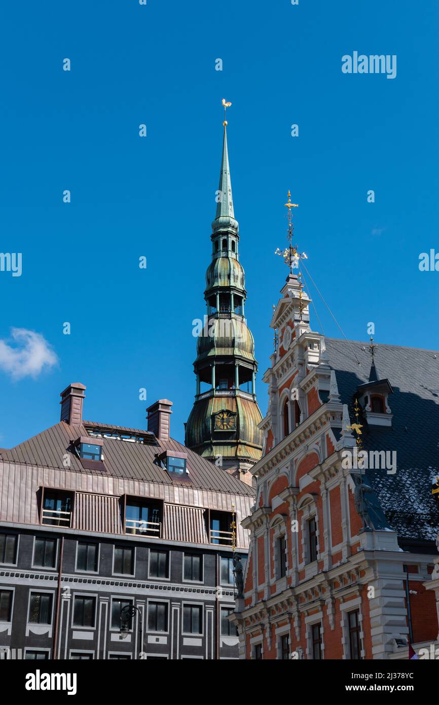 Steeple of St. Peter's Church, behind the House of The Black Heads in ...