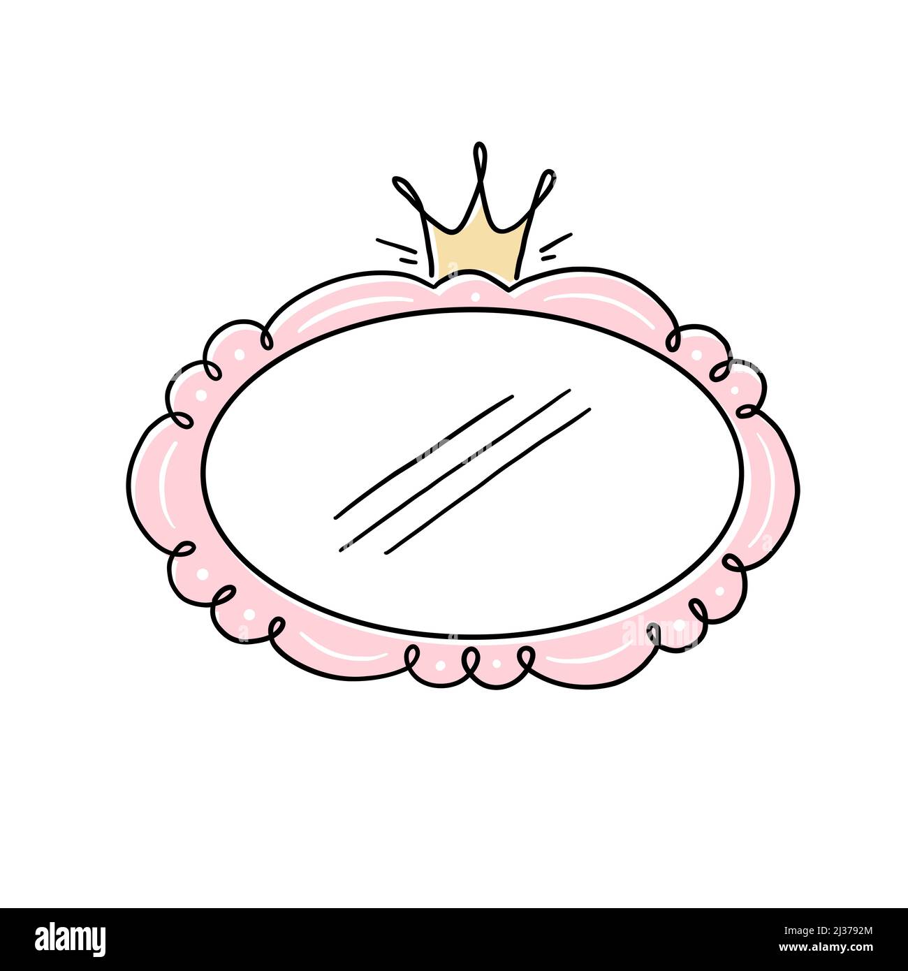 Princess crown mirror frame. Hand drawn doodle mirror with crown for ...
