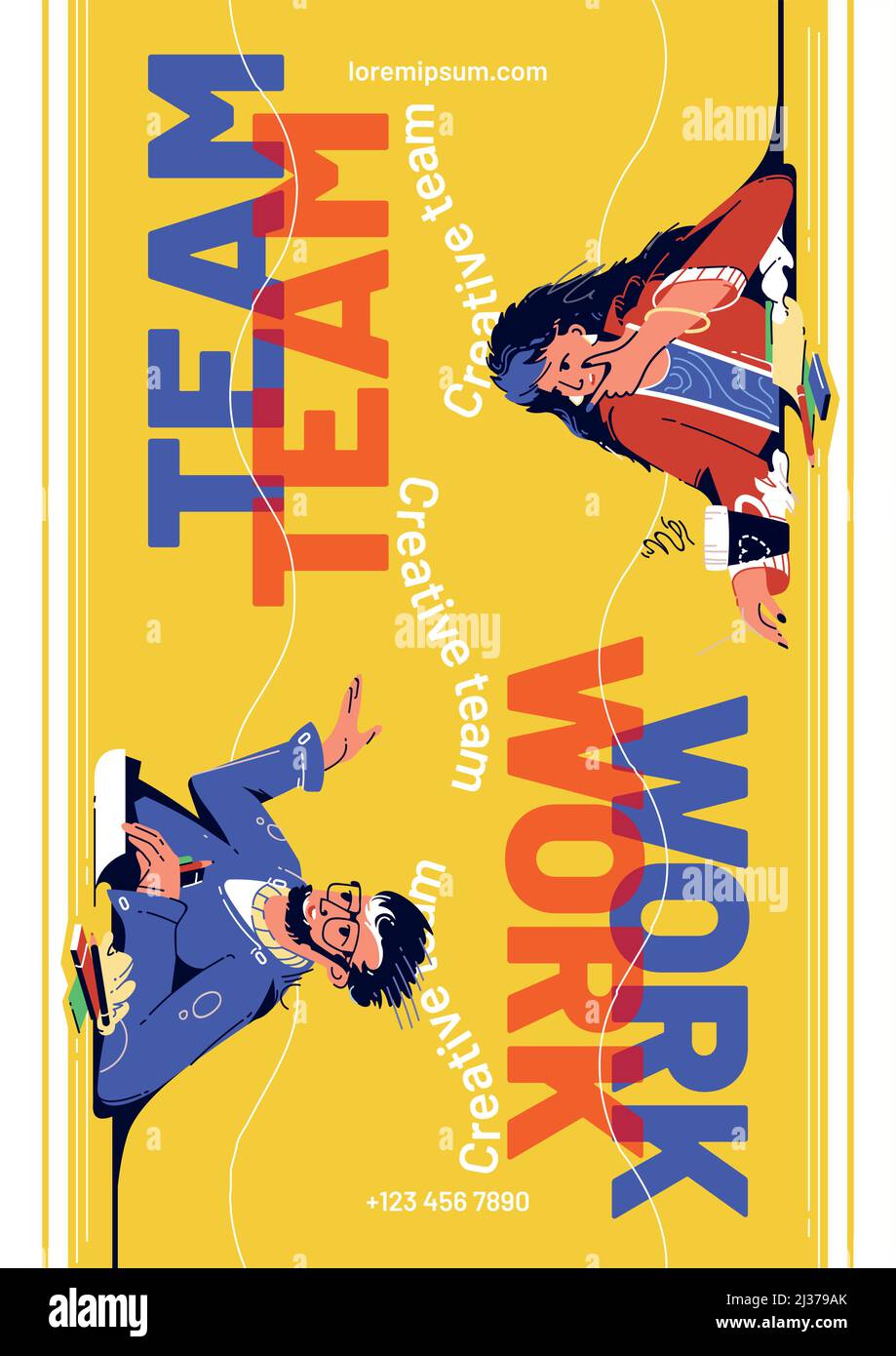 Team work cartoon poster with business people think idea, creative ...