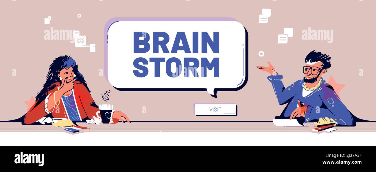 Brainstorm banner. Concept of team meeting in company office for ...