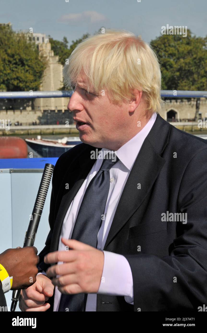 Close up Boris Johnson as Mayor of London TV press interview outside ...