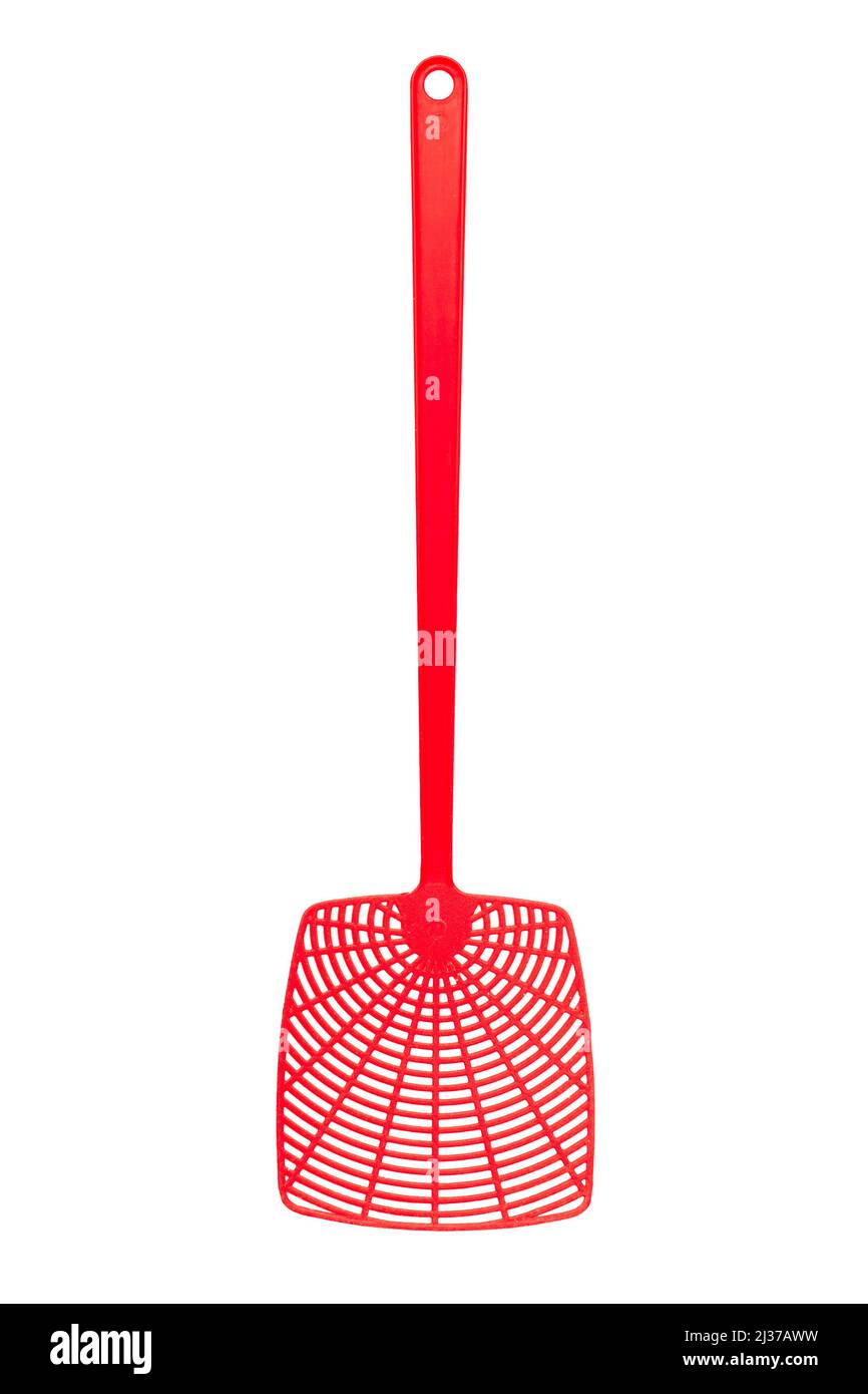 Red fly swatter isolated on white Stock Photo - Alamy