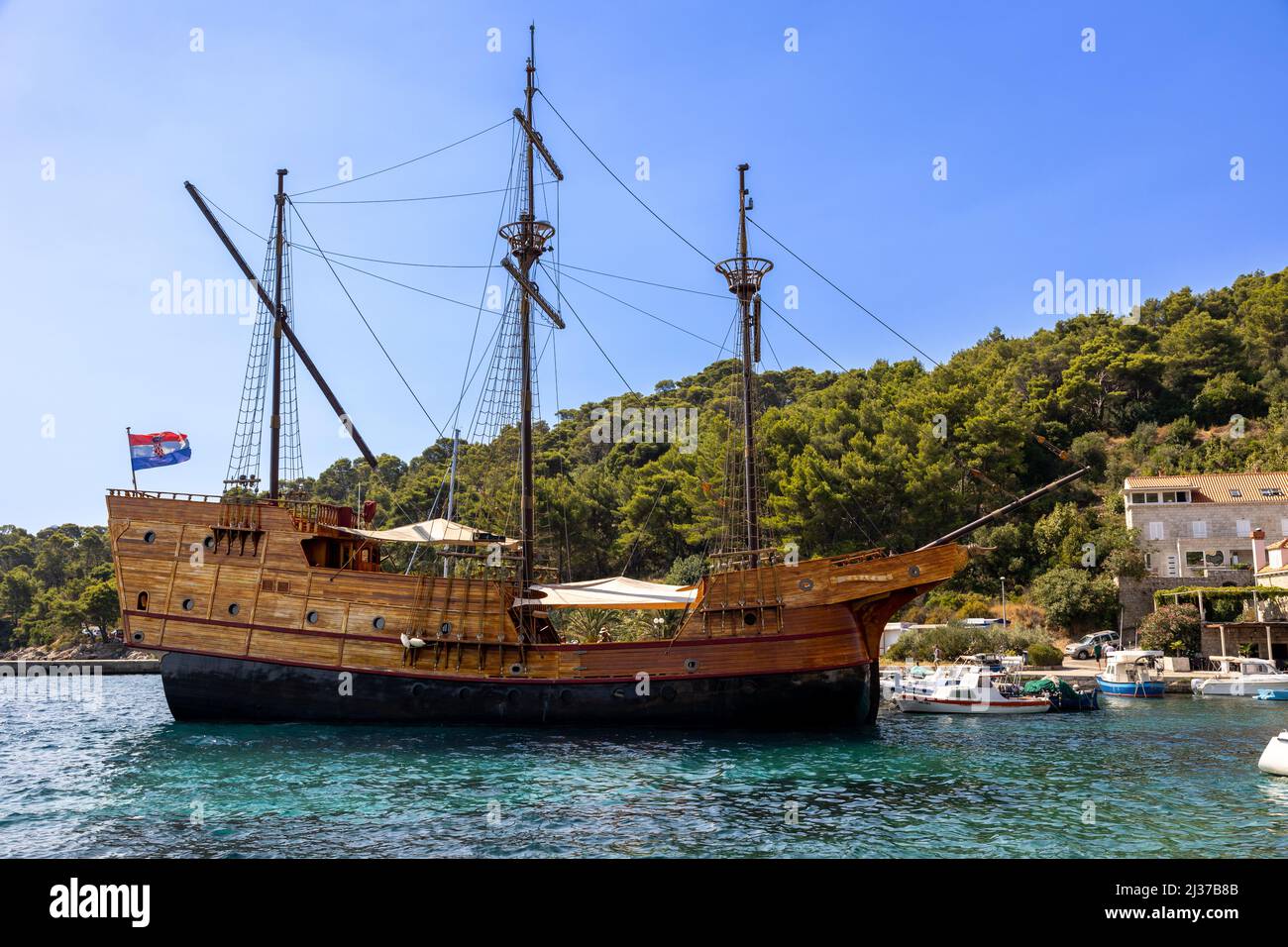 The beuatiful Karaka boat, a Three-masted boat, old wooden boat, moored ...