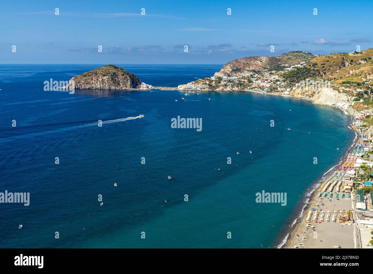 A beautiful aerial view of Maronti beach, Sant Angelo, a popular summer ...