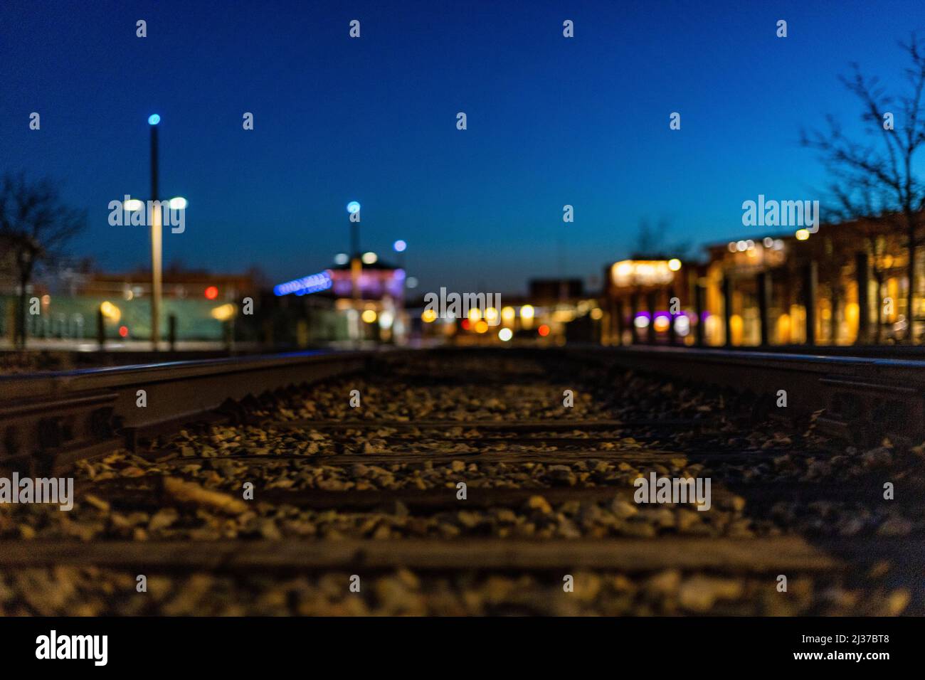 A View of the tracks in downtown Santa Fe at night Stock Photo - Alamy