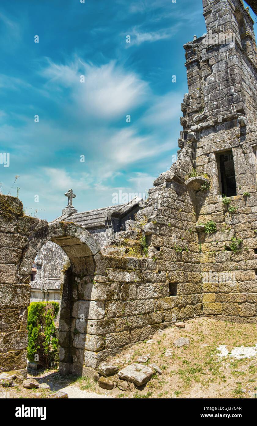 An ancient ruins of the church of Santa Maria in the Galician village ...