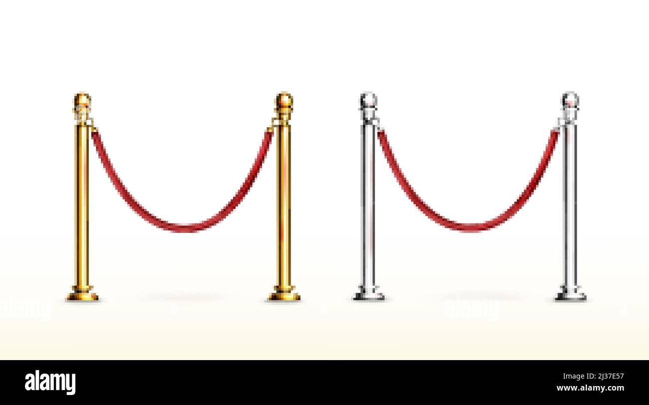 Red rope barrier with gold and silver stanchions. Velvet fence for ...