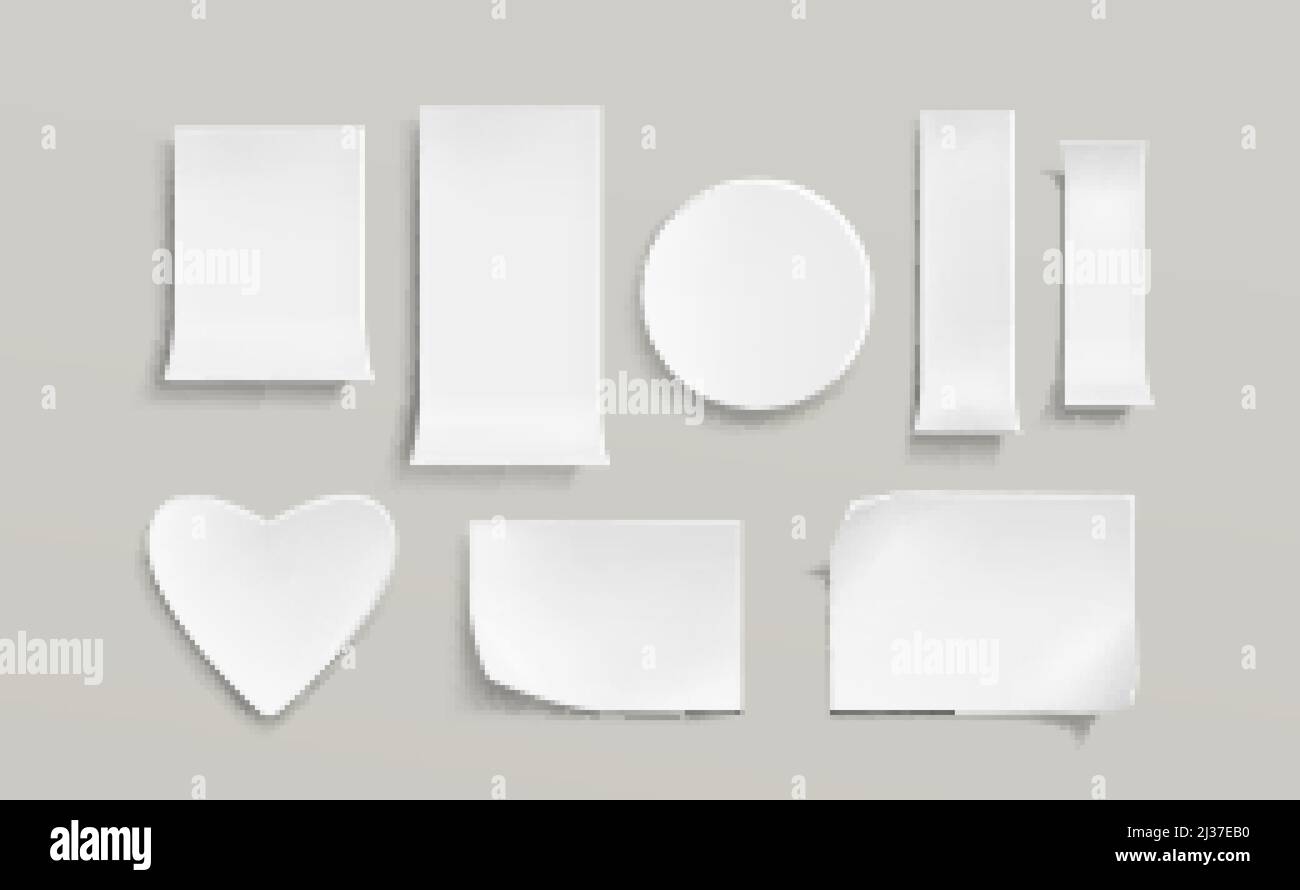 White paper stickers, blank round, rectangle and heart shape sticky ...
