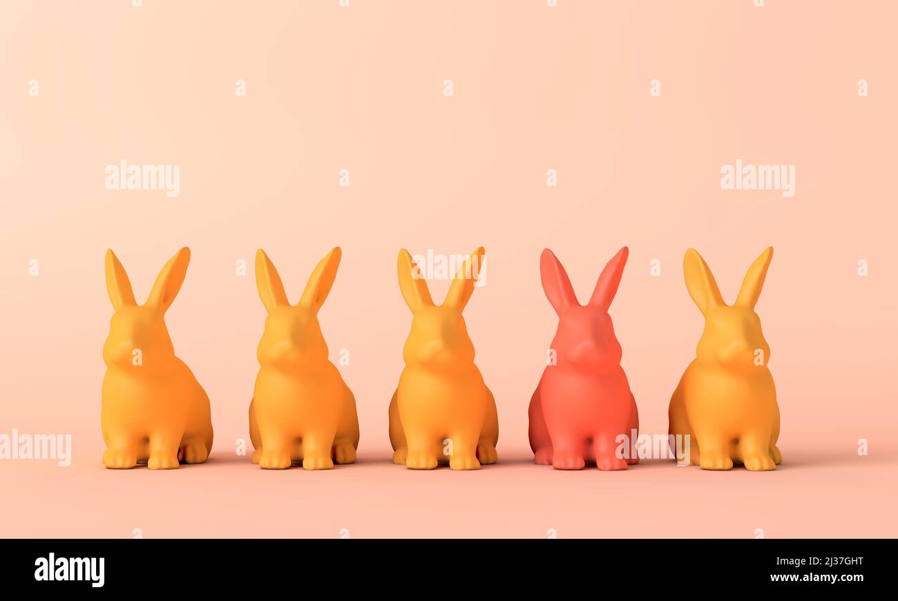 Cute easter bunnny background. Line of colourful rabbits. 3D Rendering ...