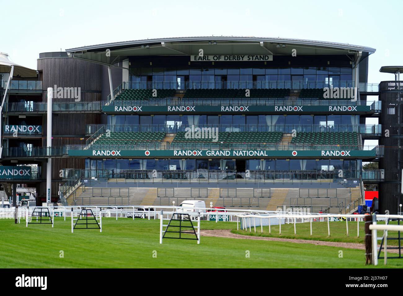 A general view of the Earl of Derby Stand at Aintree Racecourse, ahead ...