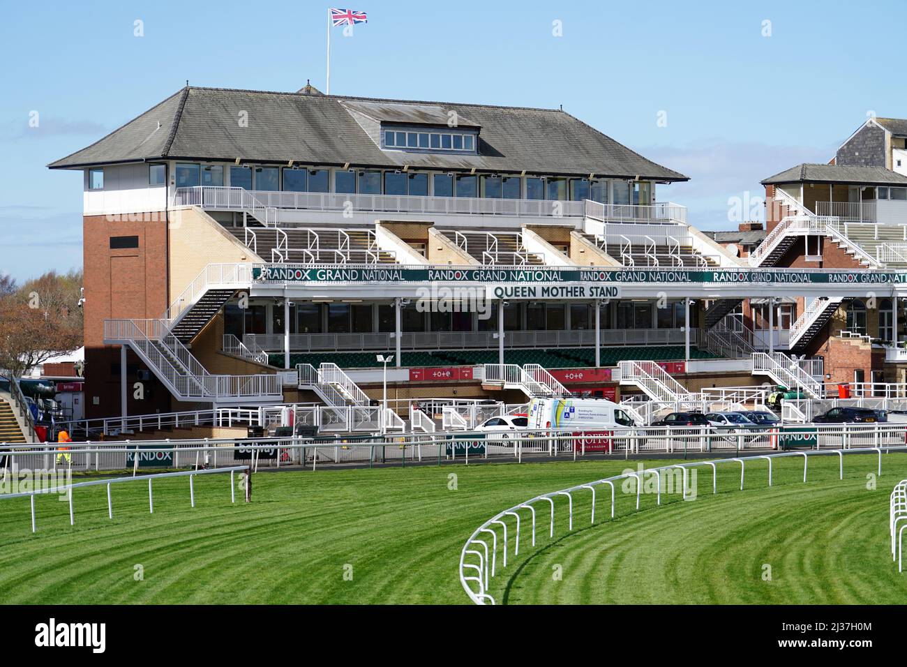 A general view of the Queen Mother Stand at Aintree Racecourse, ahead ...