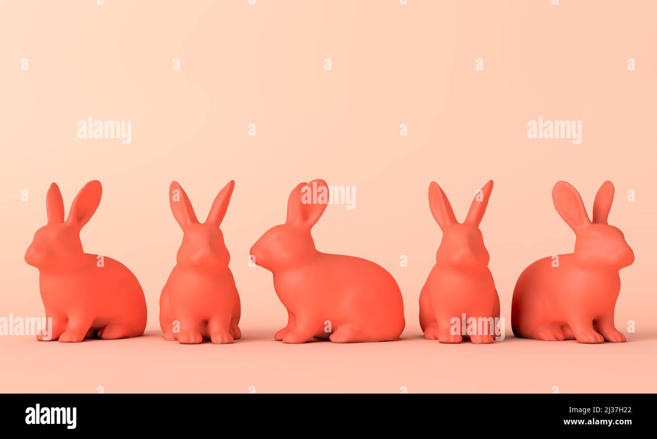 Cute easter bunnny background. Line of colourful rabbits. 3D Rendering ...