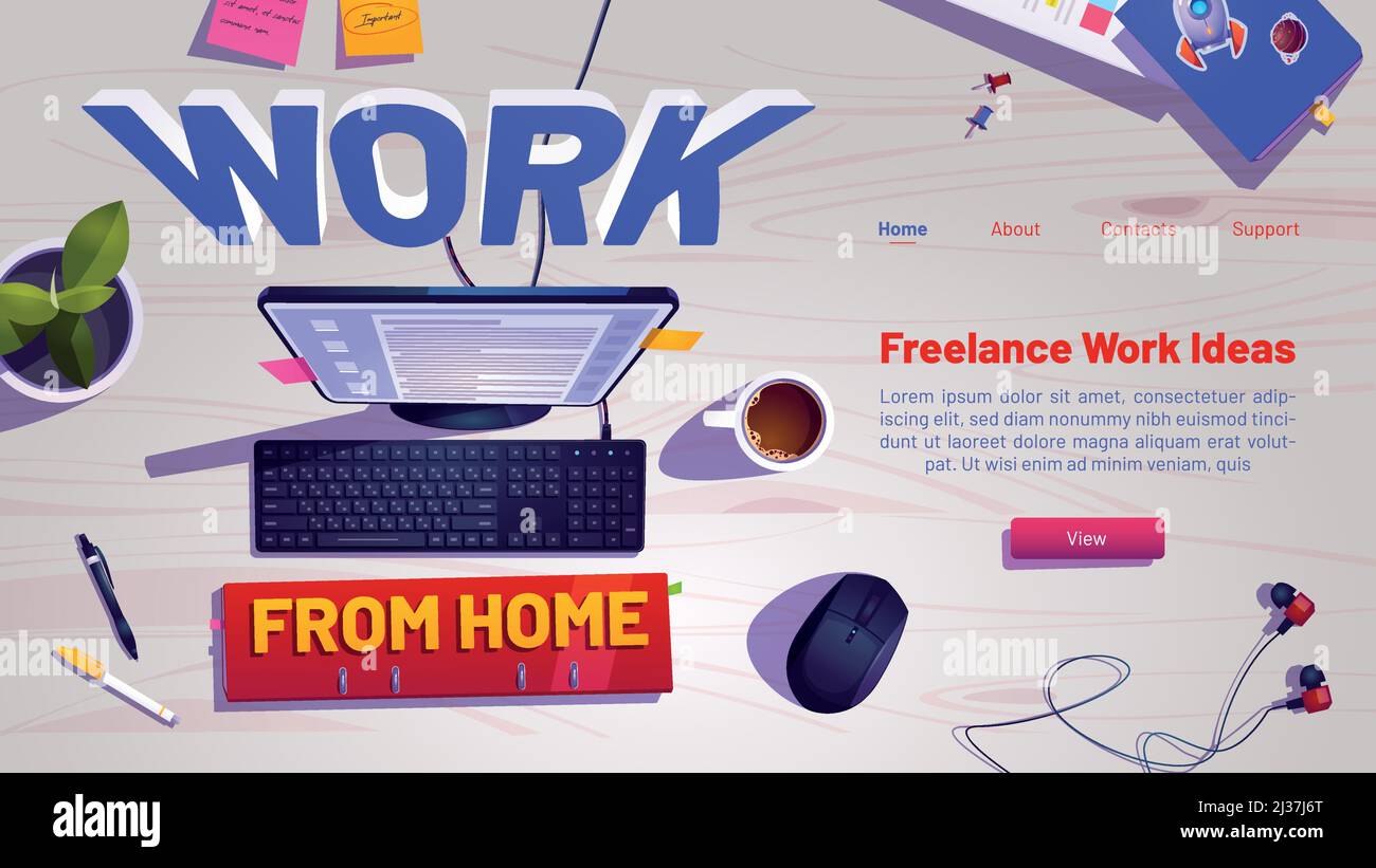 Work from home banner. Concept of home office, online business, remote ...