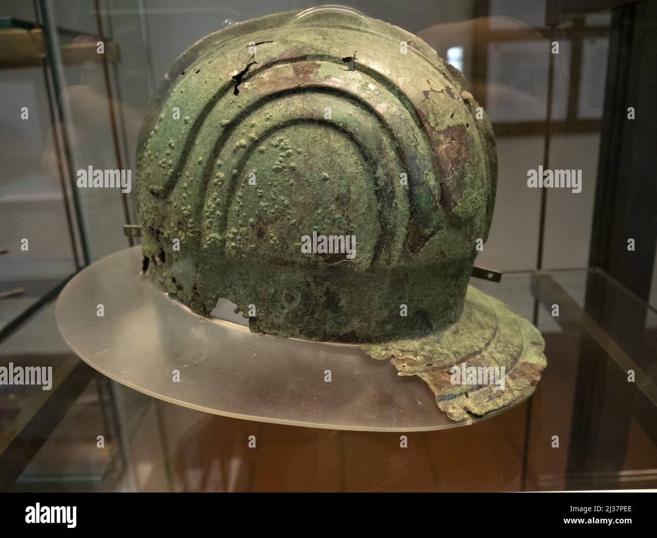 etruscan bronze war helmet detail close up Stock Photo - Alamy