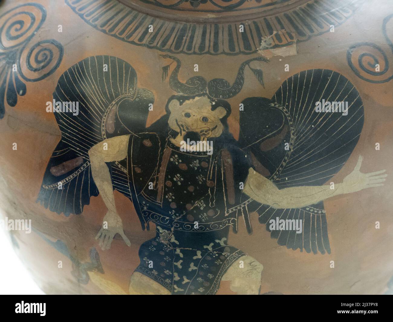 Attic etruscan greek black painted figure pottery cup detail Stock ...