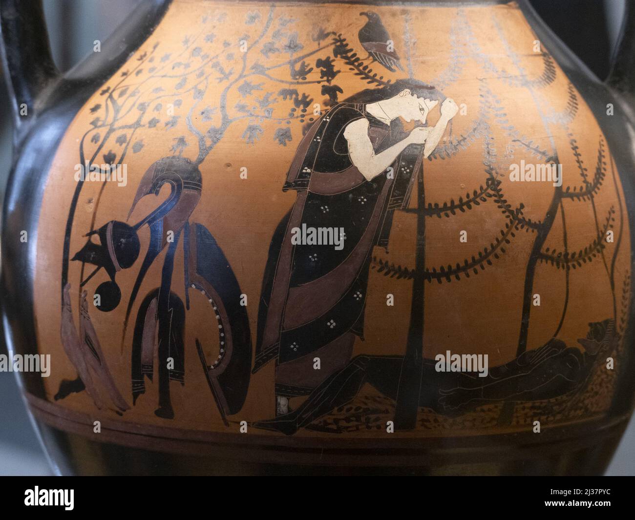 Attic etruscan greek black painted figure pottery cup detail Stock ...