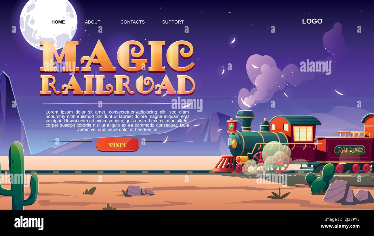 Magic railroad website with steam train in wild west. Children train in ...