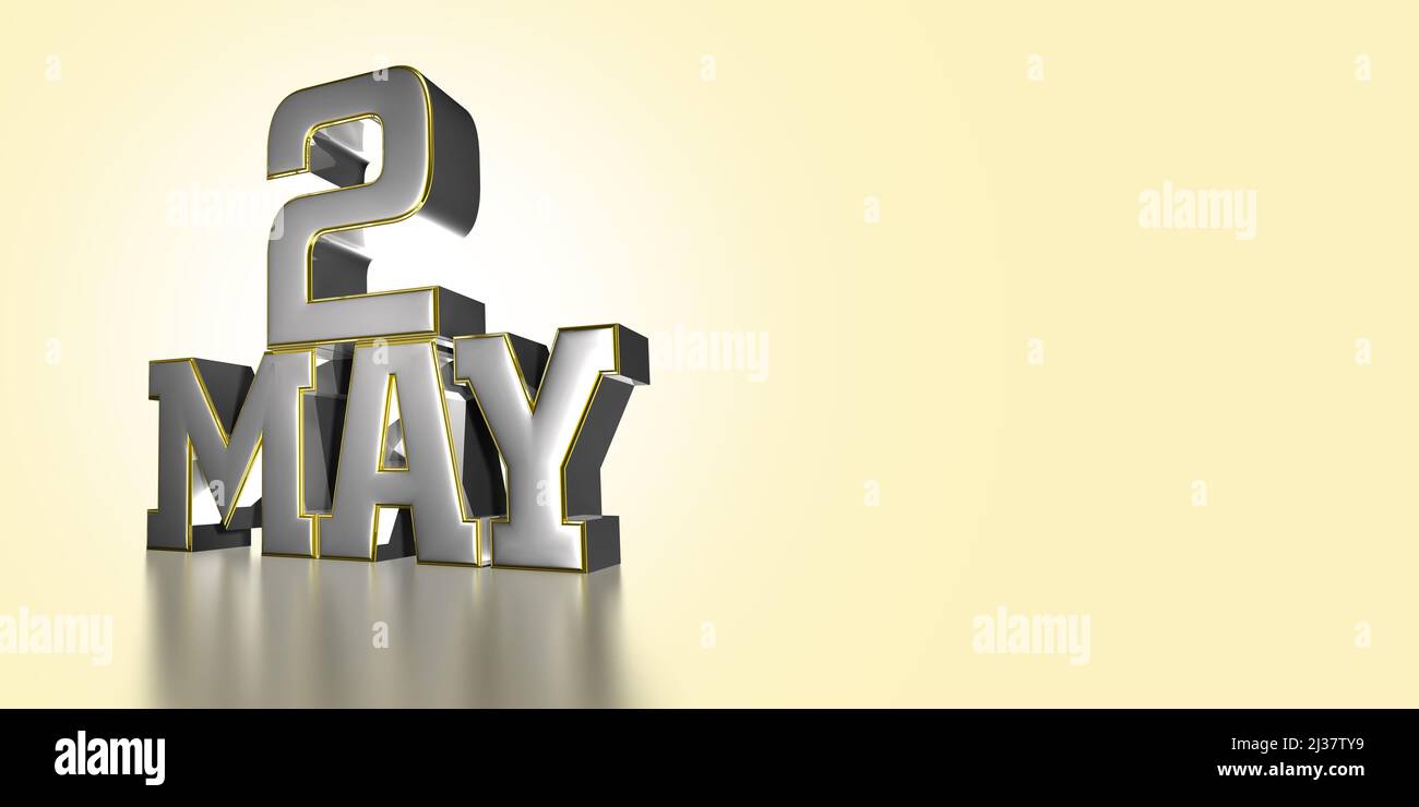 MAY 2 nd. Day 2 of May month stainless steel gold rim 3D illustration ...