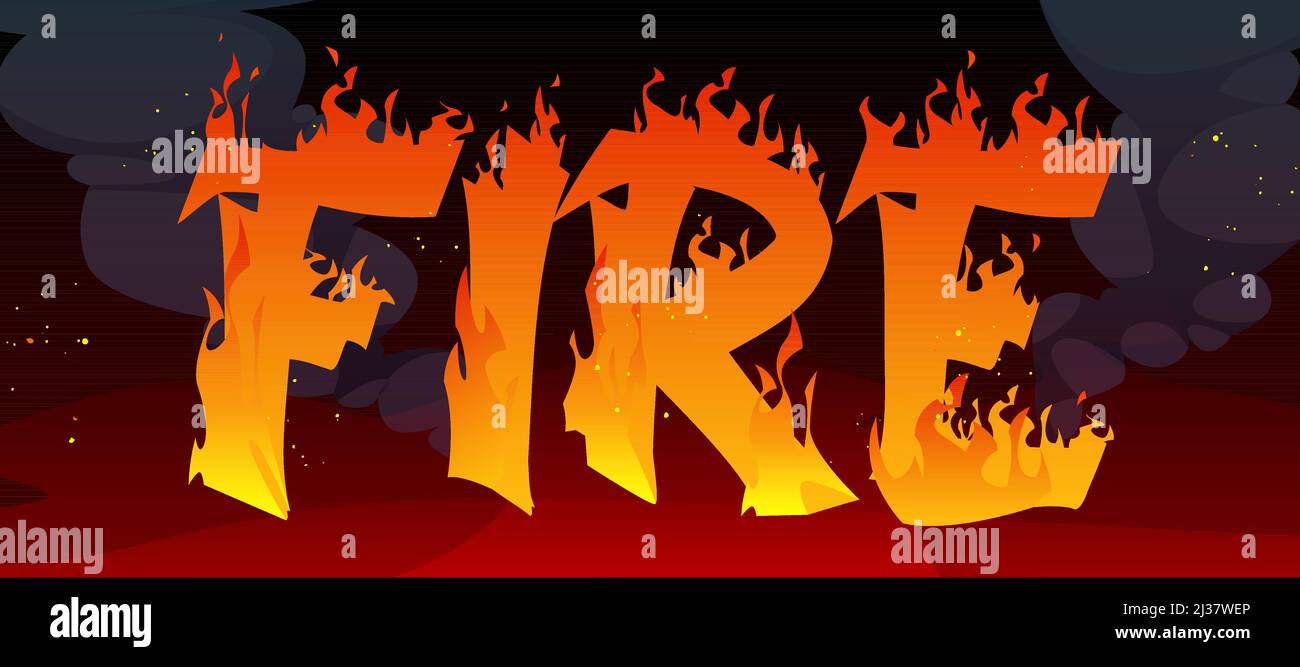Fire banner with text in flame on red background with black smoke ...