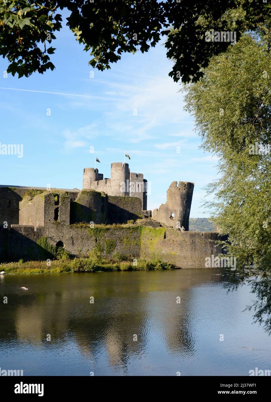 Caerphilly, Wales - August 2017: Walls and leaning tower of the ...