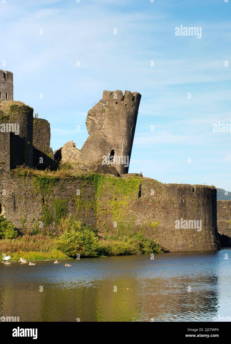 Caerphilly, Wales - August 2017: Walls and leaning tower of the ...