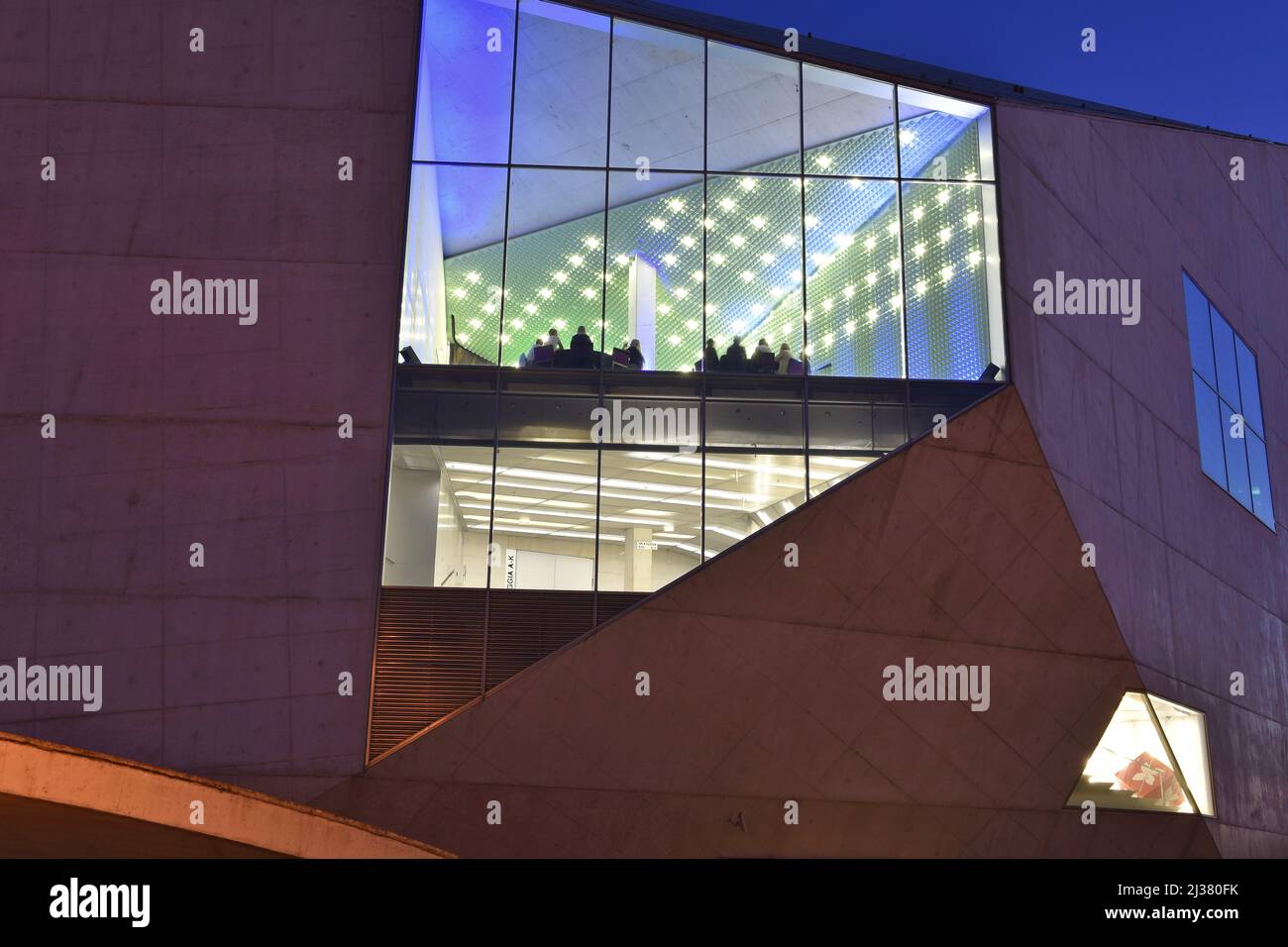 Casa da Música, modern concert hall building exterior at dusk in Porto ...