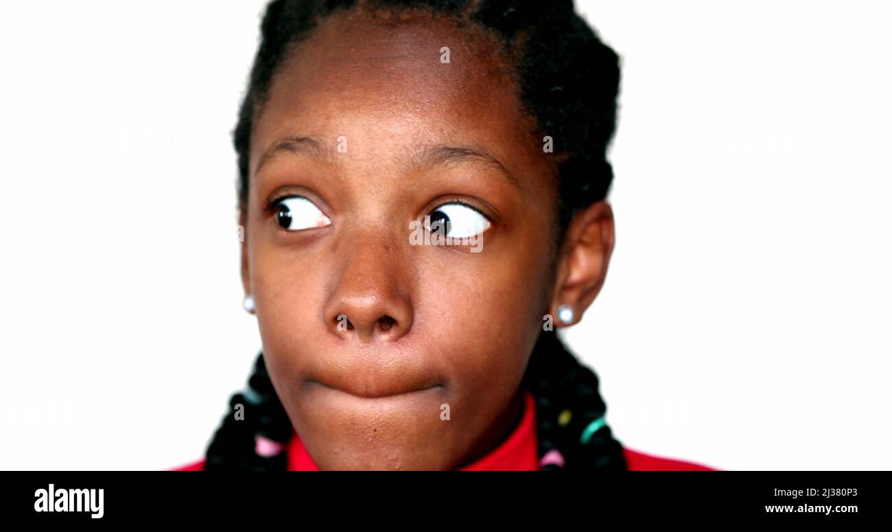 African girl surprise reaction, black teen young woman close-up face ...