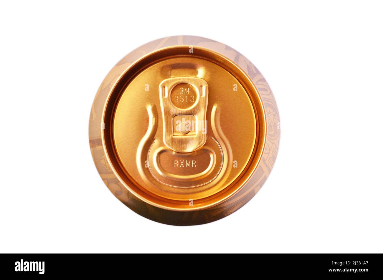 Aluminum can top with stay-on-tab opening mechanism on white background ...