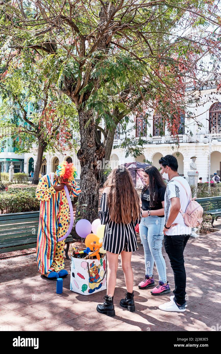 Balloon seller in coloful clown costume in central park Vidal, Santa ...