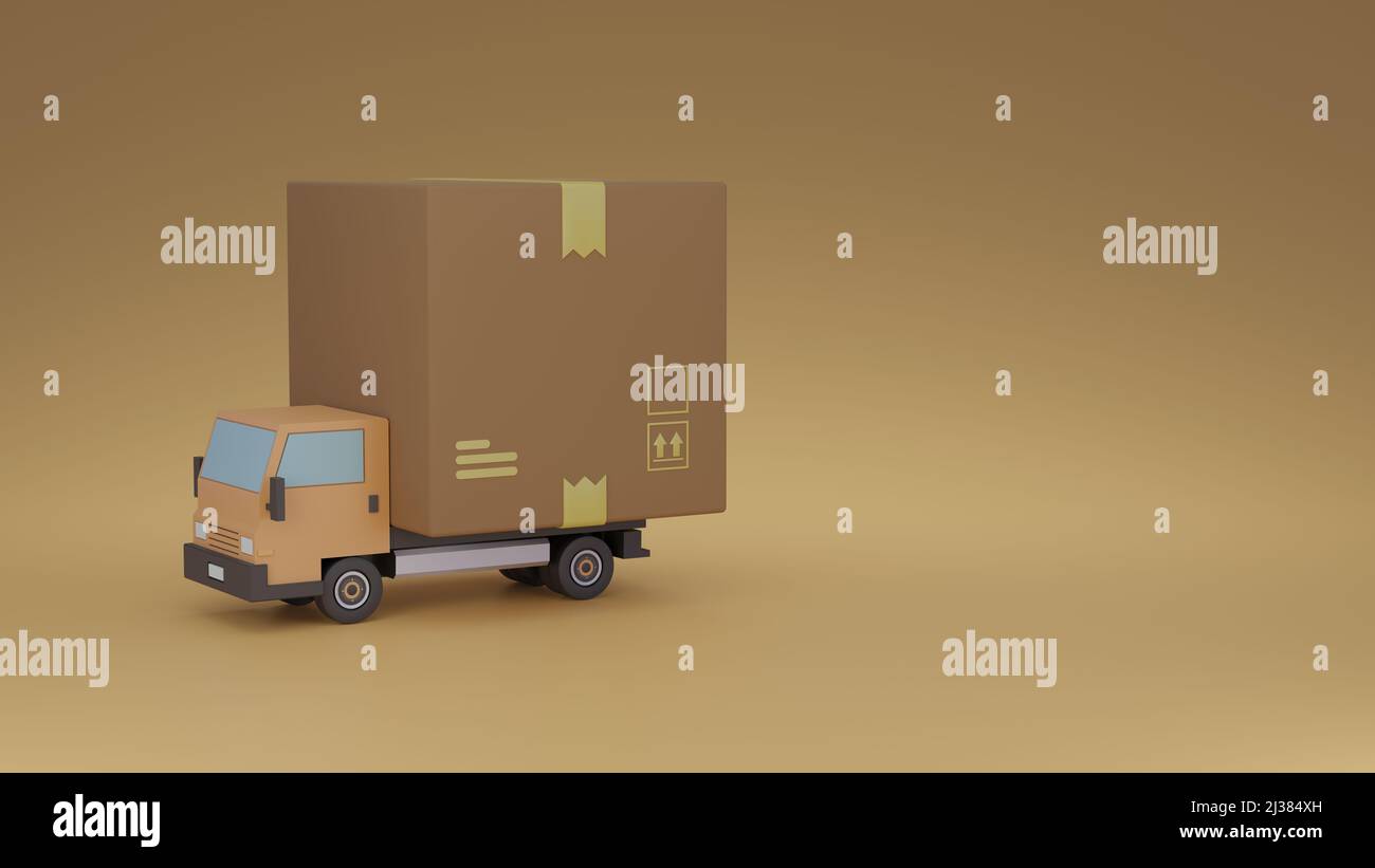 Logistic delivery courier truck with cardboard parcel box as storage 3D ...