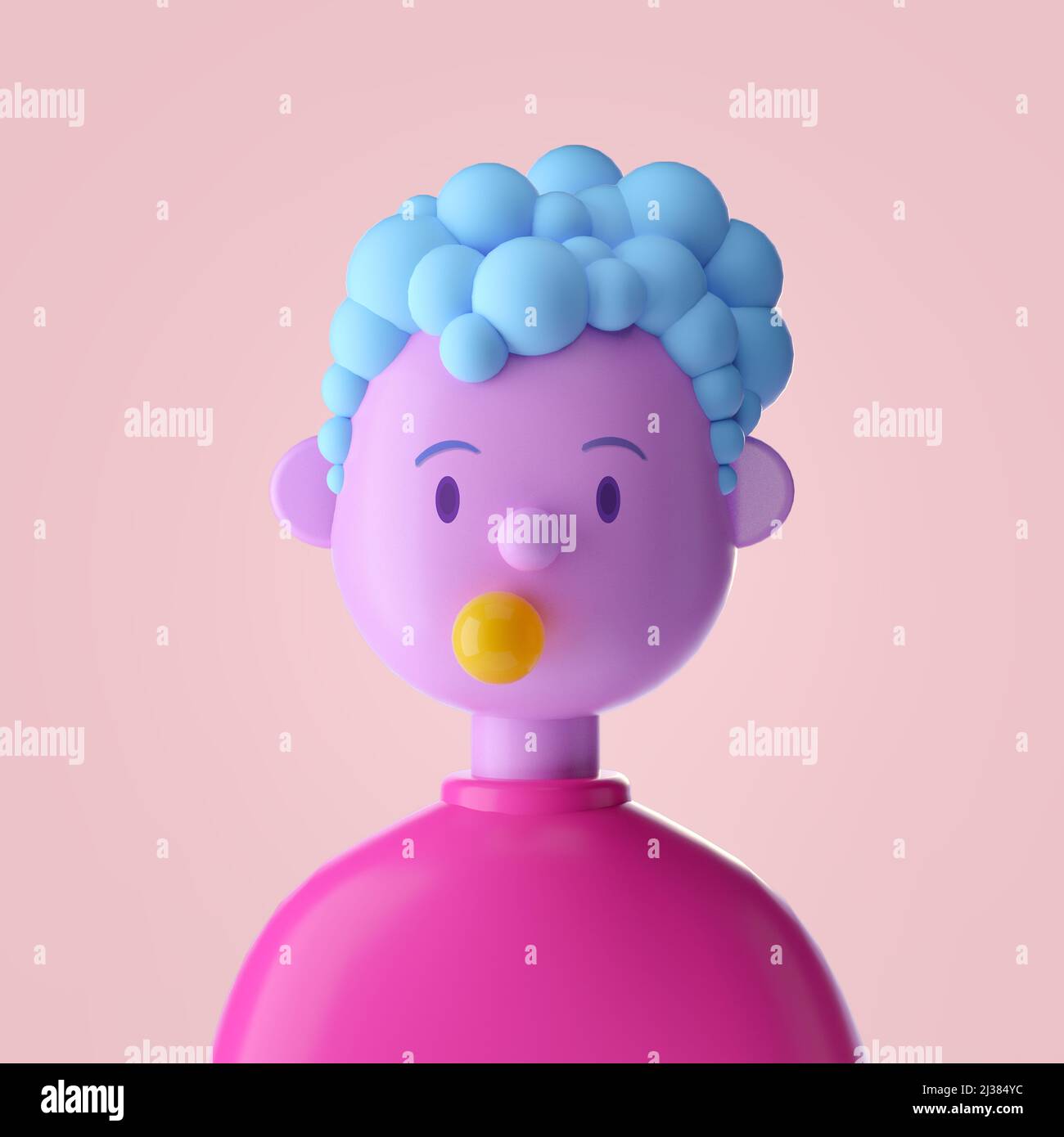 Young woman chewing gum cute iconic character. 3D Rendering Stock Photo ...