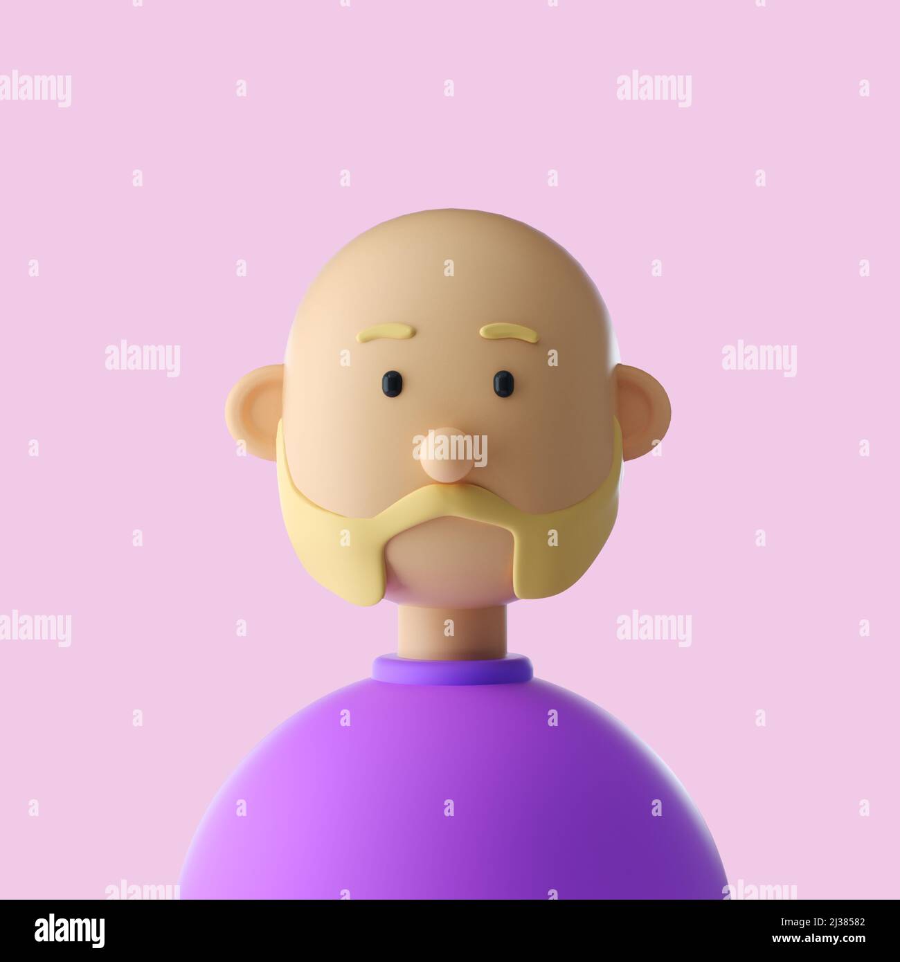 Hairless bearded man cute iconic character. 3D Rendering Stock Photo ...
