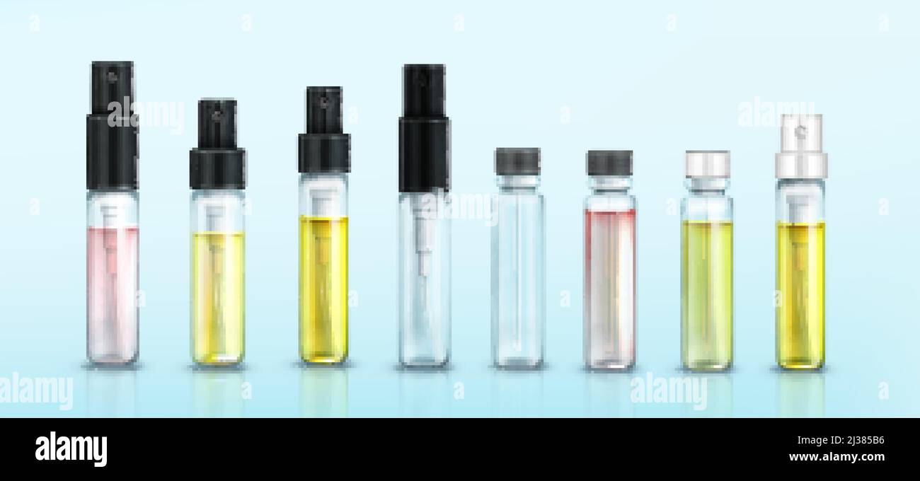 Perfume sample bottles mockup set, fragrance in small vials with pumps ...