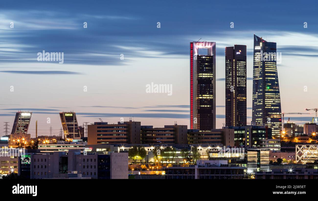 Madrid skyline at night from the business area Stock Photo - Alamy