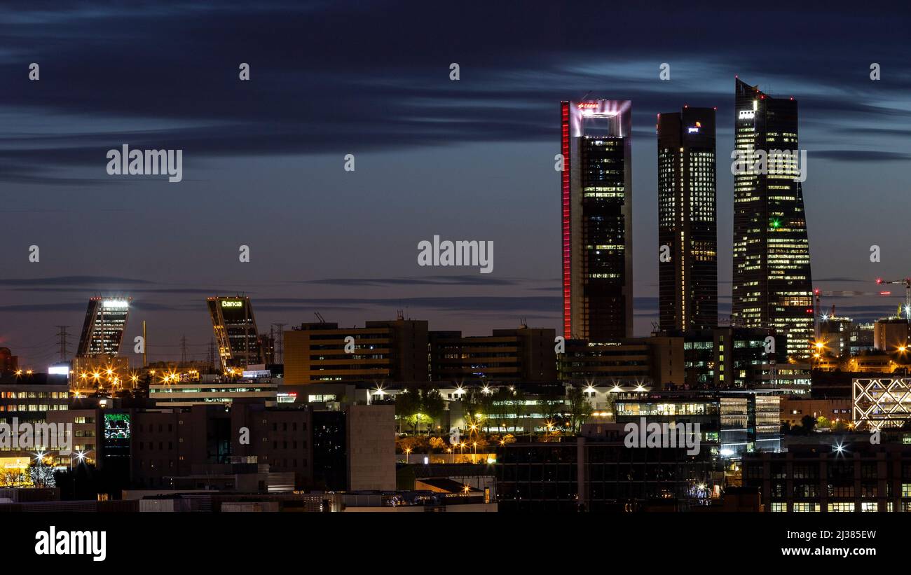 Madrid skyline at night from the business area Stock Photo - Alamy