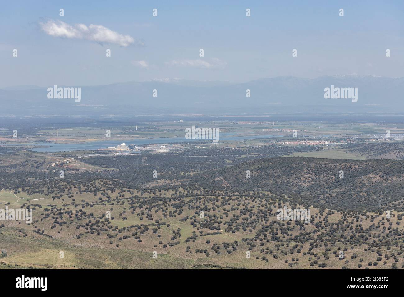 Landscape of extremadura grassland with the Tajo river Stock Photo - Alamy