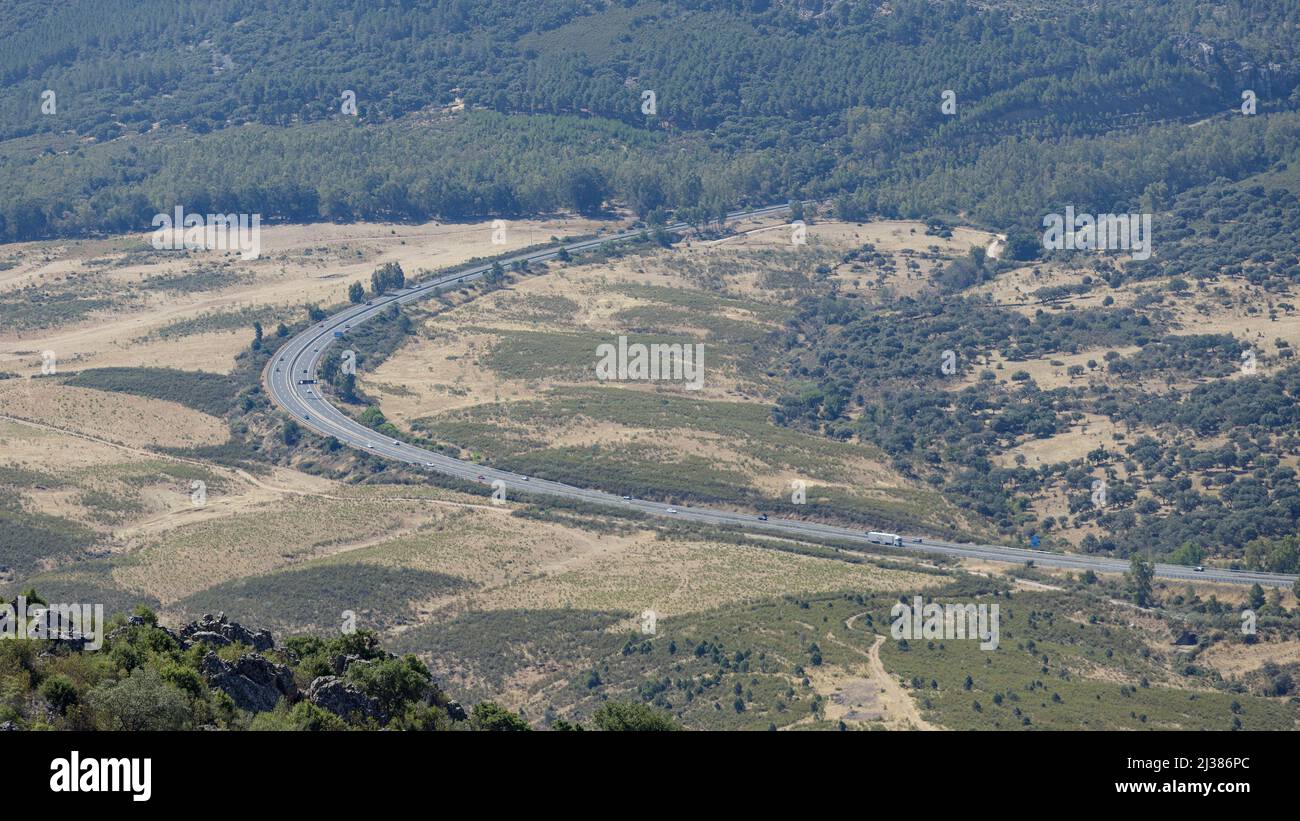 Landscape of extremadura grassland with the Tajo river Stock Photo - Alamy