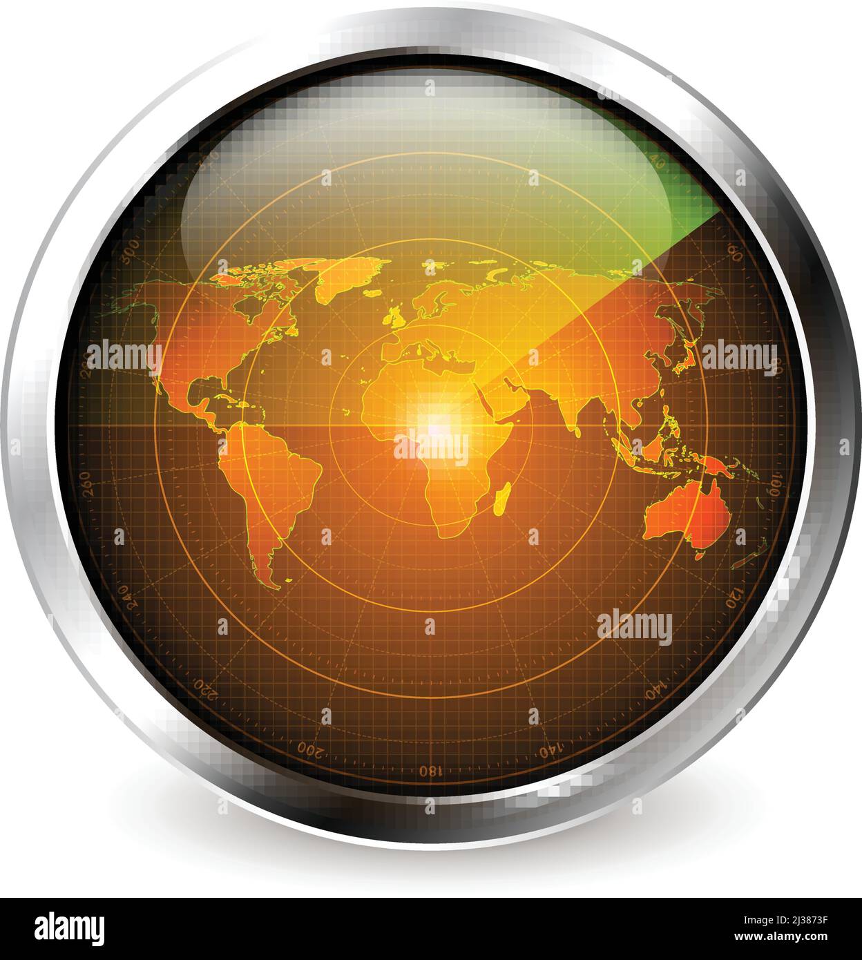 Realistic surveillance radar icon with metal frame round glossy surface ...